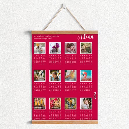 Poster calendar cu agățătoare personalizat cu 12 poze, text și culoare ...
