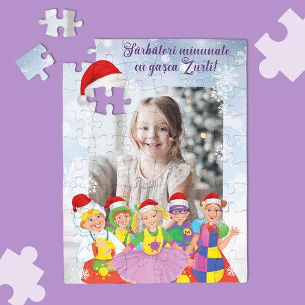Puzzle personalizat pentru copii cu o poză și text - Crăciun cu Zurli ...