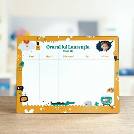 Ramă foto de birou personalizată - Orar cu poză, text și fundal ...